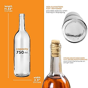 FastRack - W5 Bordeaux Wine Bottles, 12 Clear, 750 ml Empty Bottles - NO CORKS INCLUDED