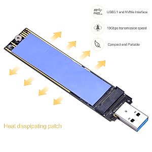 M.2 NVME USB 3.1 Adapter, M-Key M.2 NVME to USB Card Reader USB 3.1 Gen 2 Bridge Chip with 10 Gbps High Performance, Compatible with Samsung 950/960/970 Evo/Pro or Other M.2 SSDs with PCI-E Type