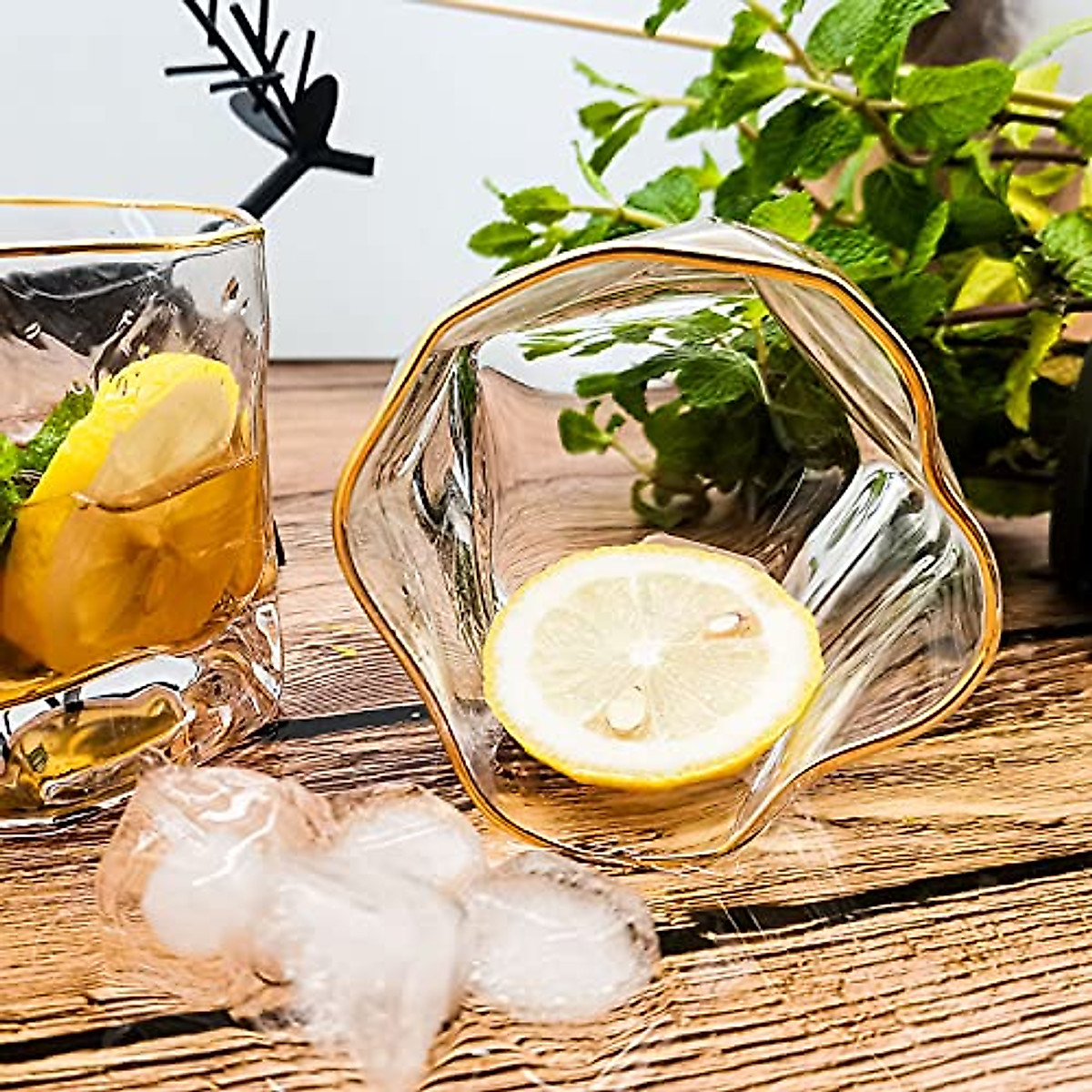 KOILLUXU Gifts for Dad from Son Daughter Fashioned Stemless Wine Glass Set Of 4 Clear Gold Banded Glassware For Gift Rocks Glasses Wine Glass For White Wine,Red Wine, Cool Water,Whiskey,Bourbon