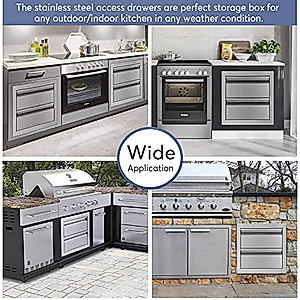 Seeutek Outdoor Kitchen Drawers Stainless Steel, 14W x 14.4H x 23.2D Inch Flush Mount Double Drawers with Embedded Handle, BBQ Drawers for Outdoor Kitchens or BBQ Island Patio Grill Station