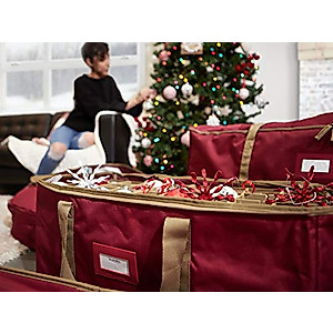 Covermates Keepsakes Treasurekeeper Storage Bag - Carrying Handles, ID Window - Holiday Storage-Red Snowflake