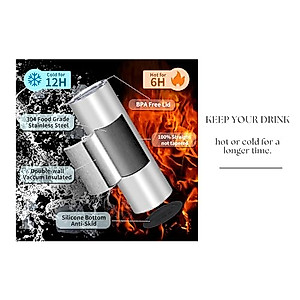 Personalized Flowered Skinny Tumbler 20Oz, Stainless Steel with lid, Straw, Brush and Non-Slip Base. Keep Drinks Hot or Cold. Use like Water Bottle, Coffee Mug, Travel Mug, Wine Cup. (Blue and Red)