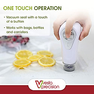 Vacuum Sealer by Vesta Precision - Handheld Vac 'n Seal | Extends Food Freshness | Fast and Powerful Vacuum | Compact Design | Long Battery Life | Works with valved Vacuum Bags, Bottles, and Canisters