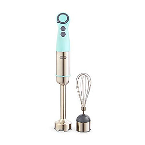 Dash Chef Series Immersion Hand Blender, 5 Speed Stick Blender with Stainless Steel Blades, Whisk Attachment and Recipe Guide – Aqua