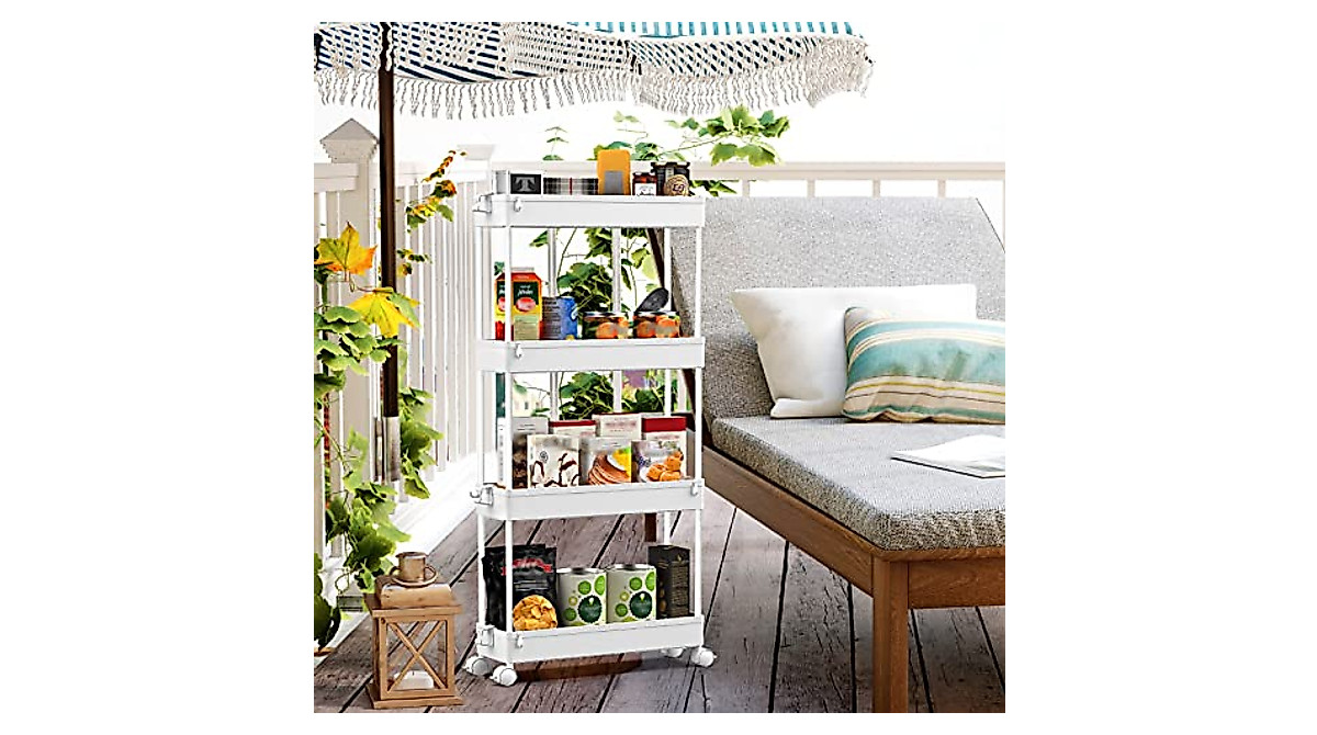 SPACEKEEPER Slim 4 Tier Rolling Storage Cart for Small Spaces