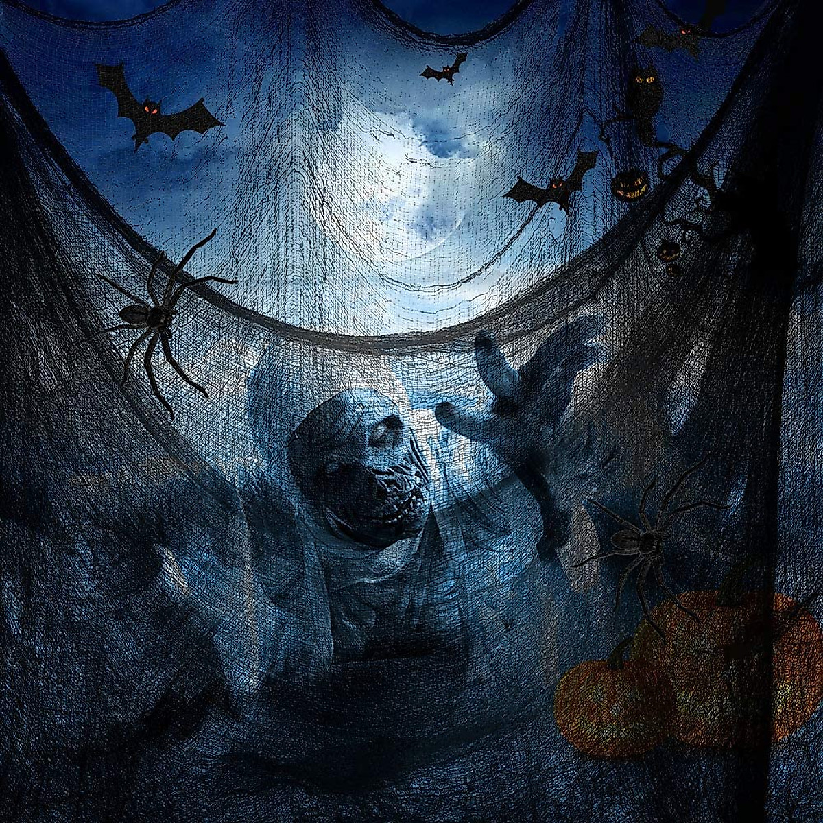Halloween Creepy Cloth, Scary Gauze Cloth Spooky Giant (80 x 400 in.) Cheese Cloth Tapestry for Halloween Party Supplies Decorations Outdoor Yard Home Wall Decor, Black