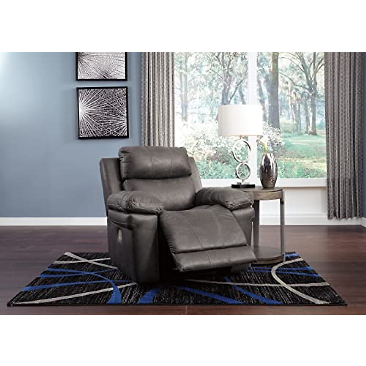 Signature Design by Ashley Erlangen Faux Leather Power Recliner with Adjustable Headrest & USB Charging Port, Gray