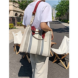 Tote Bag Hobo Bag for Women Canvas Shoulder Bag Chic Crossbody Bag Satchel Large Handbag Color Contrast Stripe