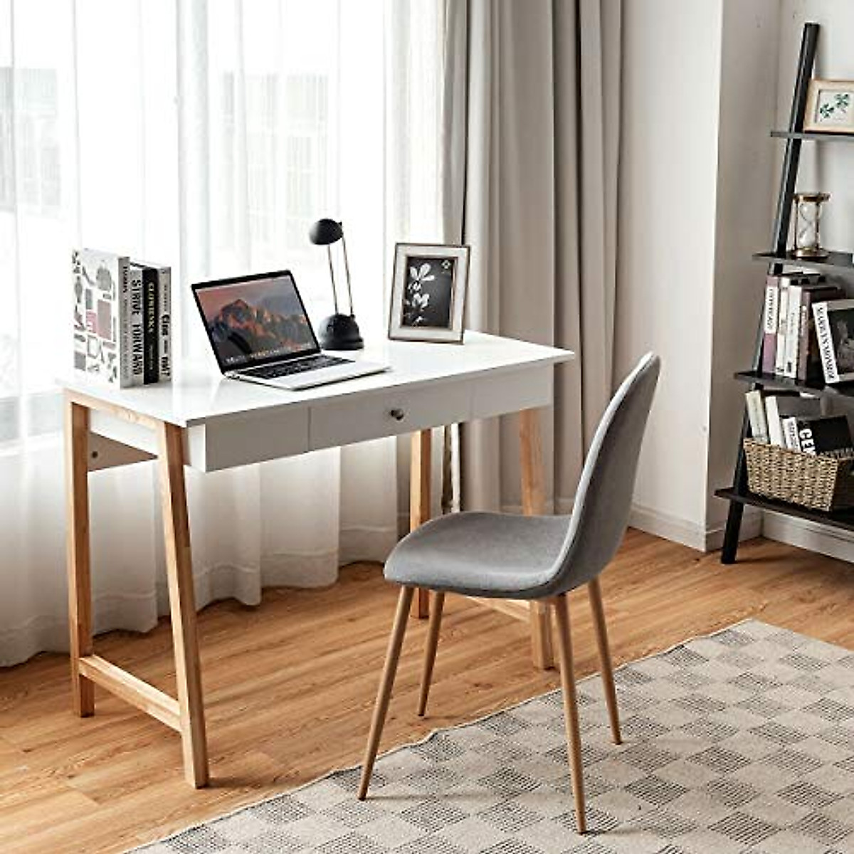 Home Office Bedroom Game Room Furniture Decor Laptop PC Study Computer Table Writing Desk Vanity Makeup Multi-Purpose White Desktop Large Countertop Storage Space Modern Elegant Design
