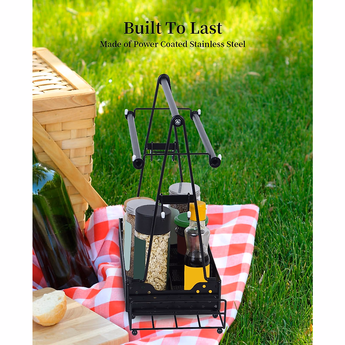 Rehuijao Grill Caddy BBQ Caddy for Outdoor Grill, Large Grill Caddy with Paper Towel Holder, Picnic Caddy for Camping, Grill Caddy Organizer for Plates and Utensils