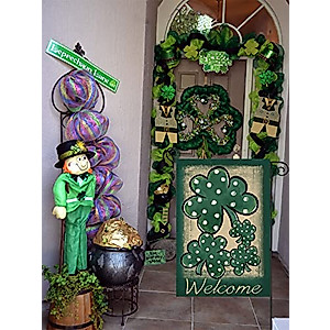 Welcome St Patricks Day Garden Flag 12x18 Double Sided,Lucky Shamrock with Dots Small Yard Flag,Spring Saint Patrick Decors for Farmhouse Outside Outdoor Holiday