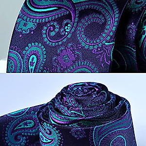 HISDERN Ties for Men Purple Paisley Mens Tie and Pocket Square Blue Woven Classic Business Mens Necktie Handkerchief for Wedding Party