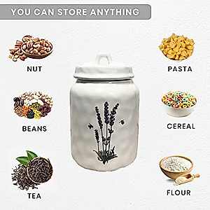 First of a Kind - Set of 3 Stoneware Canisters with Beehive, Lavender, and Bees - Decorative Kitchen Canister Sets - Ceramic Food Canister Jars for Tea, Sugar & Flour Storage