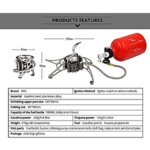 APG Portable Camping Stove Oil/Gas Multi-Use Gasoline Stove 1000ml Picnic Cooker Hiking Equipment