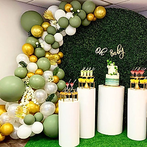 60 Pcs White Sage Green Balloons Latex Balloons with Artificial Eucalyptus Leaves Confetti Balloons for Birthday Baby Bridal Shower Wedding Party Decoration