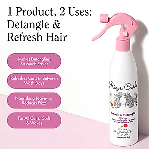 Rizos Curls Refresh & Detangle Spray, Moisturizing Leave-In Conditioner, Hydrate & Reduce Frizz, Add Shine & Definition with Coconut Oil, Aloe Vera & Shea Butter, All Hair Types 1a- 4c, 10 oz