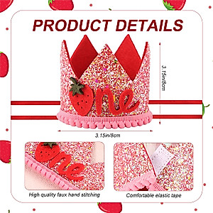 PEUTIER Strawberry 1st Birthday Hat for Baby Girls, Pink Sequin Berry Headwear First Birthday Decoration Sweet One 1st Birthday Headband for Baby Shower Party Decor Photo Props