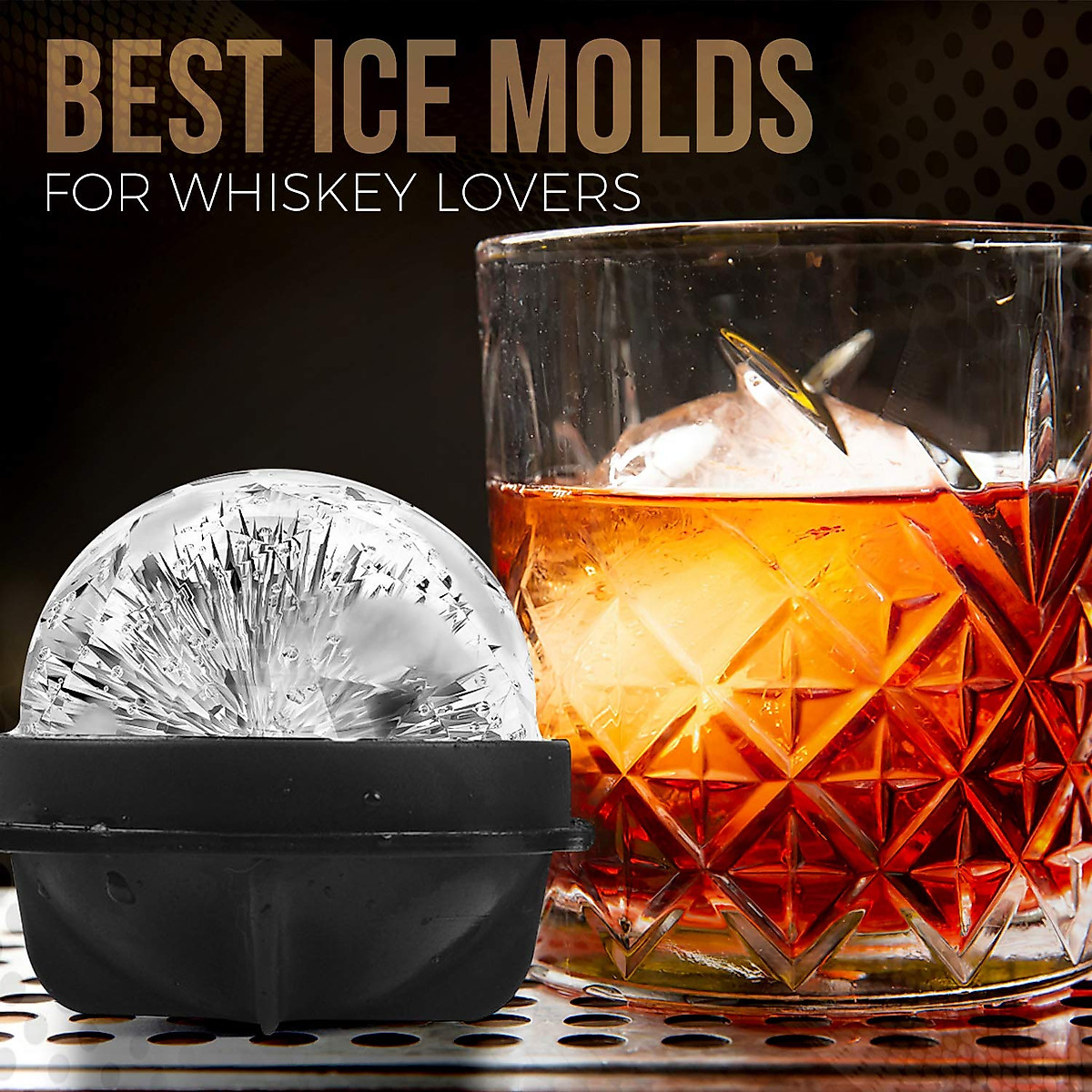 Round Ice Cube Mold Set of 4 Individual 2.5 Inch Tight Sealing, Leak Proof Silicone Big Sphere Ice Ball Makers for Whiskey, Scotch and Bourbon Black