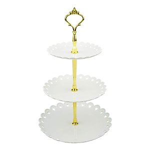 LIONWEI LIONWELI 3-Tier White Gold Plastic Dessert Stand Pastry Stand Cake Stand Cupcake Stand Holder Serving Platter for Party Wedding Home Decor