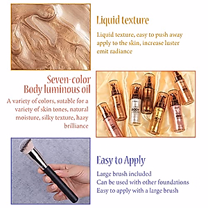Liquid Body Luminizer, Bronze Highlighter All In One Makeup Illuminator, Smooth Shimmer Body Oil Glow Waterproof For Face & Body, Long Lasting Moisturizing (#03 Glistening Bronze)