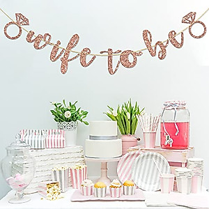 Halodete Wife to Be Banner, Bride to Be Banner, Bridal Shower, Wedding Party Garland Bunting Decorations - Rose Gold Glitter