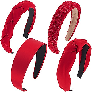 Taiyin 4 Pcs Red Headband Red Accessories Knotted Headband Criss Cross Hair Accessories Satin Headband Red Velvet Braided Headband for Women Chinese New Year Valentine's Day Christmas(Lovely Style)
