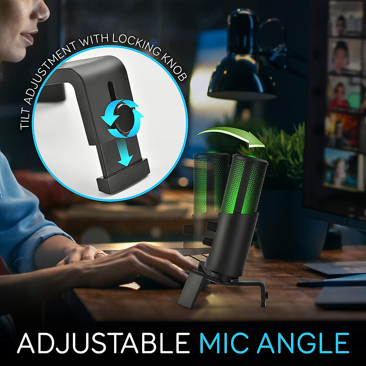 Pyle Selectable Pickup Pattern RGB USB Microphone - 4 Recording Modes Cardioid, Bidirectional, Stereo, Omnidirectional - Condenser Audio Mic w/LED Lights for Gaming Podcasting Studio PC, and Mac