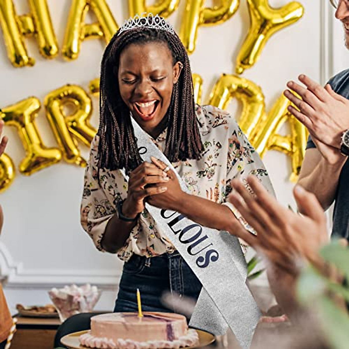 Tihebax 50th Birthday Sash and Crown/Tiara Set 50th Birthday Gifts for Women 50th Birthday Decorations Women Bonus 50th Cake Topper Pearl Pin (silver)