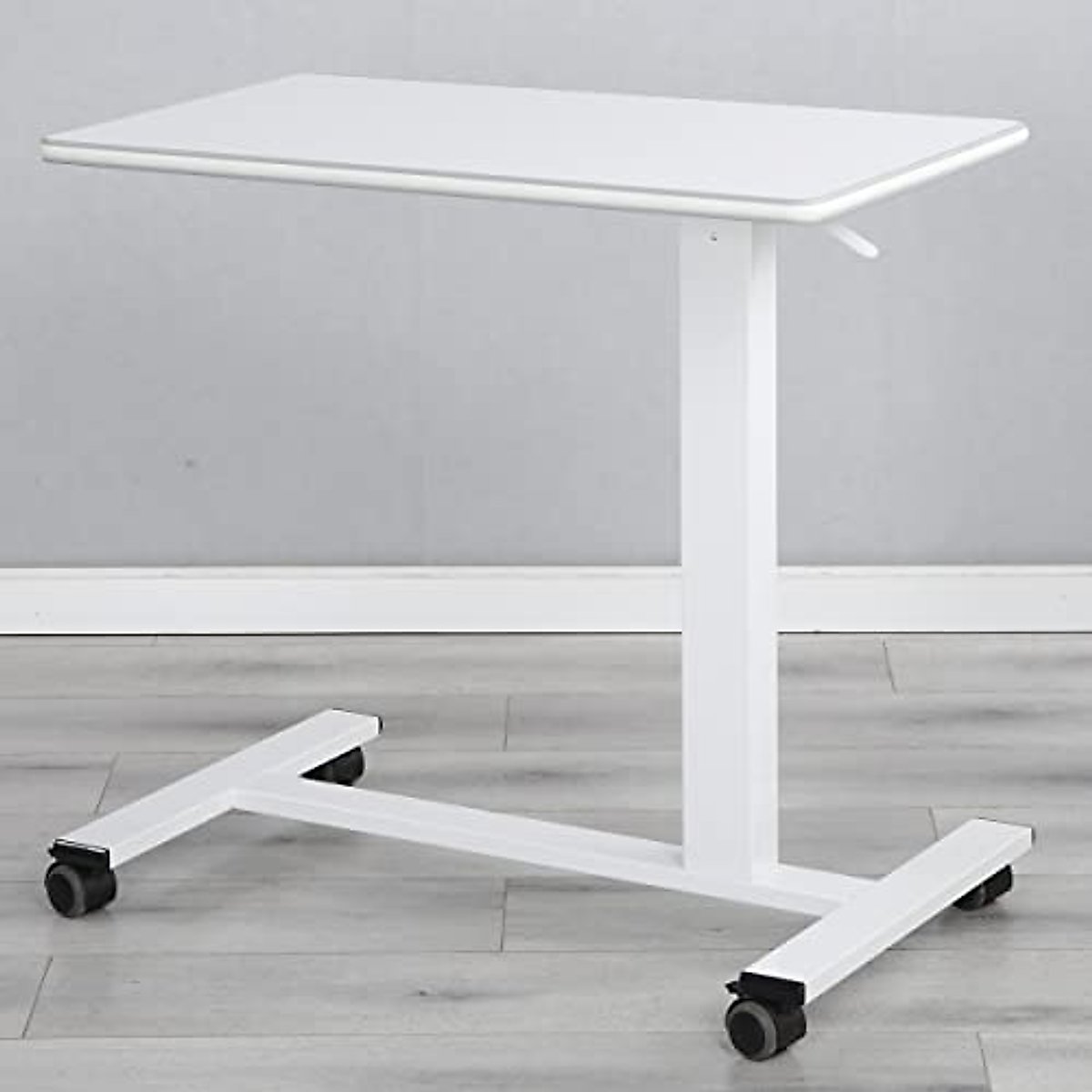 TigerDad Pneumatic Adjustable Overbed Table with Gas Spring Riser | Medical Adjustable Bed Side Table with Wheels | Portable Standing Desk for Laptop Computer with Large Work Space 30.7"x 17"