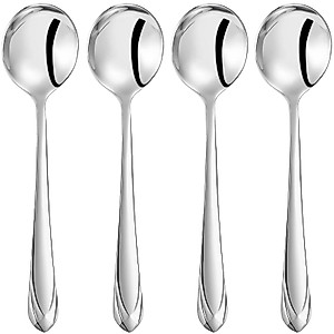 KEAWELL Premium Elena Spoon, 4-Piece Spoon Set, 18/10 Stainless Steel, Mirror Polished, Dishwasher Safe (7.5" Soup Spoon)