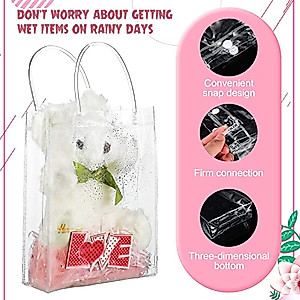 Clear PVC Gift Bags with Handles Reusable Plastic Wrap Tote Bags Transparent Shopping Bags for Christmas Party Favors Weddings Merchandise Retail Small Business, 9 x 6.7 x 2.6 Inches (50 Pieces)