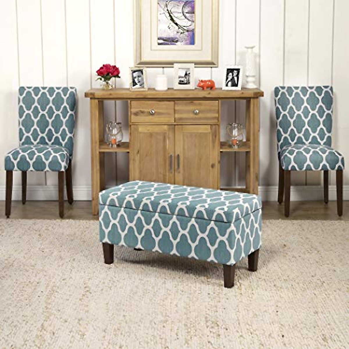 HomePop Parsons Classic Upholstered Accent Dining Chair, Set of 2, Teal and Cream Geometric