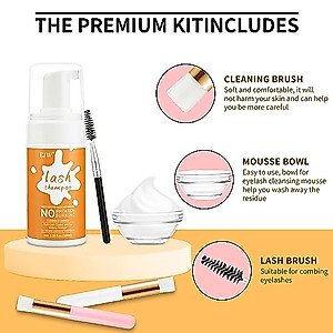 𝗪𝗜𝗡𝗡𝗘𝗥 𝟮𝟬𝟮𝟯* 100ml Lash Shampoo Eyelash Extension Cleanser Kit - Oil-Free Foam, Complete Lash Care Set with Bowl, Brushes, Comb - Cluster Lash Wash & Dustcare Included
