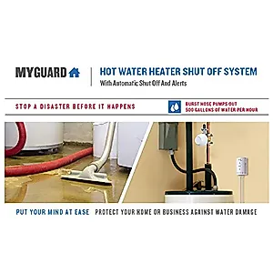 MyGuard Automatic Hot Water Heater Shut Off System and Water Leak Alarm and Detector, Quality Design and Material, Easy Installation, Compatible with Most Lever Action Ball Valves