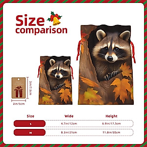 RLDOBOFE Christmas Gift Bags With Drawstring Raccoon in The Fall Tree Hole Christmas Burlap Gift Bag Christmas Drawstring Bag for Halloween Xmas Candy Bags Reusable Xmas Present Bags for Party