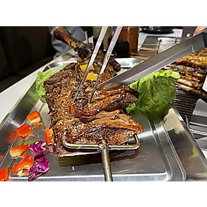 Spiked Carving Tray Stainless Steel Spiked Roast Chicken Carving Dish Tray, Turkey Meat Serving, Stainless Steel Carving Knife Fork Set for Meat Turkey