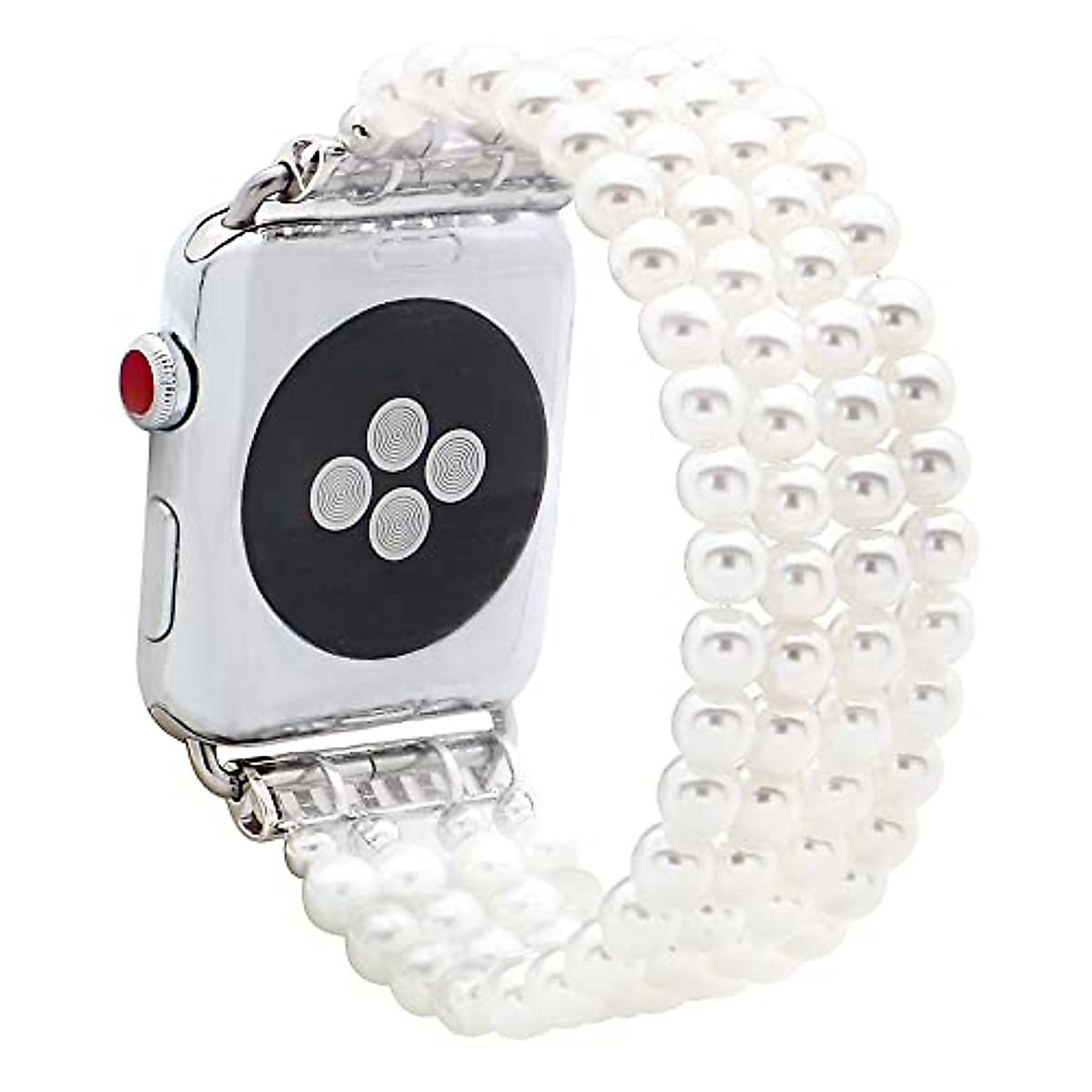 KAI Top Compatible for Apple Watch Band 42mm 44mm 45mm 49mm, Fashion Artificial Pearl Beaded Stretch Bracelet Watch Strap Band for Women Girls Compatible with iWatch Ultra SE Series 8 7 6 5 4 3 2 1