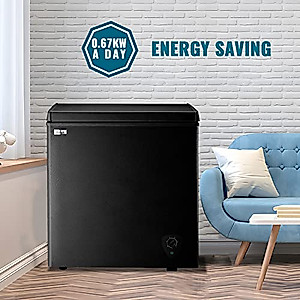 Deep Freezer Small Chest Freezer 5.0 Cu.Ft Mini Chest Freezer with 7 Temperature Settings, Compact Deep Freezer with Top Open Door, Adjustable Storage Basket, Low Noise, Energy Saving,Black