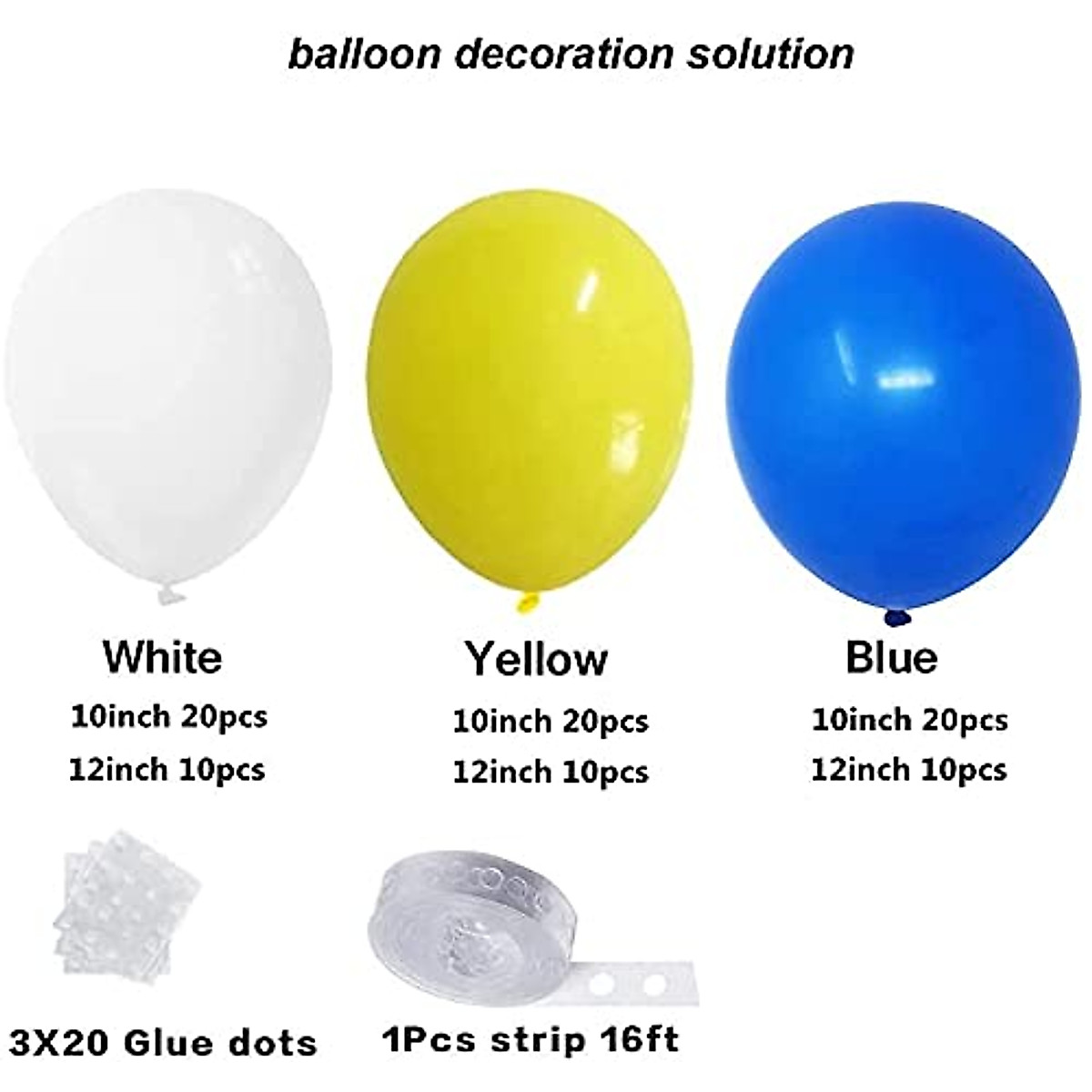Blue White Yellow Balloon Garland Kit, 90 Pack Blue White Yellow Latex Balloons with 16FT Strip for Baby Shower Anniversary Birthday Wedding Graduation Office Party DIY Decoration