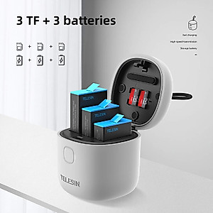 TELESIN AllinBox USB Battery Charger for GoPro Hero 12/11/10/9 Black, with High Speed USB 3.0 SD Card Reader Function Waterproof Storage Carry Case for Gopro 12/11/10/9 Original Batteries