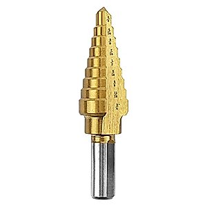 PRECIHW 9 Sizes Titanium Step Drill Bit, 1/4 to 3/4 Inches High Speed Steel Step Drill Bits for Hole Drilling, HSS Multi Size Step Drill Bits for Metal, Aluminium and Wood