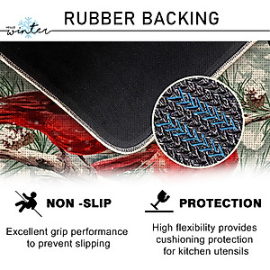 Tailus Hello Winter Cardinal Kitchen Rugs Set of 2, Red Bird Pine Tree Snow Buffalo Plaid Farmhouse Kitchen Mats Decor, Christmas Holiday Seasonal Floor Door Mat Home Decorations -17x29 and 17x47 Inch