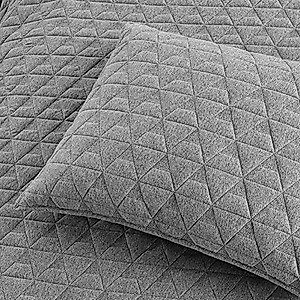 Sunshine Nicole Knit Quilt Set, Cotton Jersey Fabric for Face and Reverse, with Light Weight Soft Poly Fill, 3 Pieces Grey, Queen