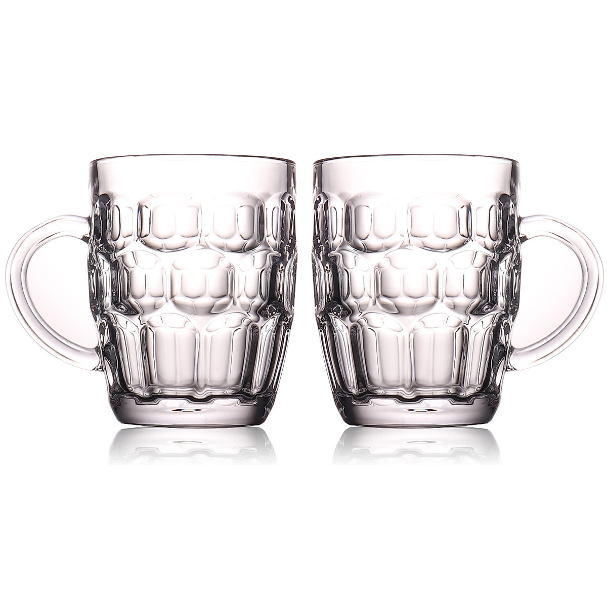 BothEarn 1 Pint Dimpled Beer Mug Set of 2 - Heavy British Pub Thick Glass with Handle - Stein Cup for Beer Lover in Home Party BBQ