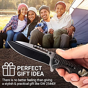 Spring Assisted Pocket Knife - Survival Military Foldable Knife - Best Outdoor Camping Hunting Bushcraft EDC Folding Knife - Tactical Paracord Stainless Steel Pocket Knives w/Clip for Men 25443