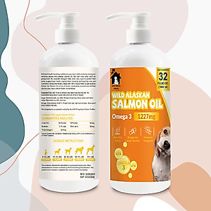 Salmon Oil for Dogs & Cats - Omega 3 Fish Oil Supplement for Healthy Skin & Coat, Joint & Bone Support, Allergy Relief, & Inflammation Defense - 32oz All-Natural Liquid Food Supplement