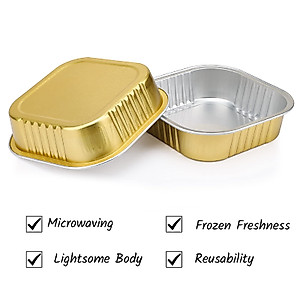 EUSOAR Cupcake Liners with Lids, 8oz 50pcs Gold Aluminum Foil Square Baking Cups Disposable Ramekins Tins for Muffin Pie Lava Cakes Flan Quiche, for Wedding Birthday Christmas Party
