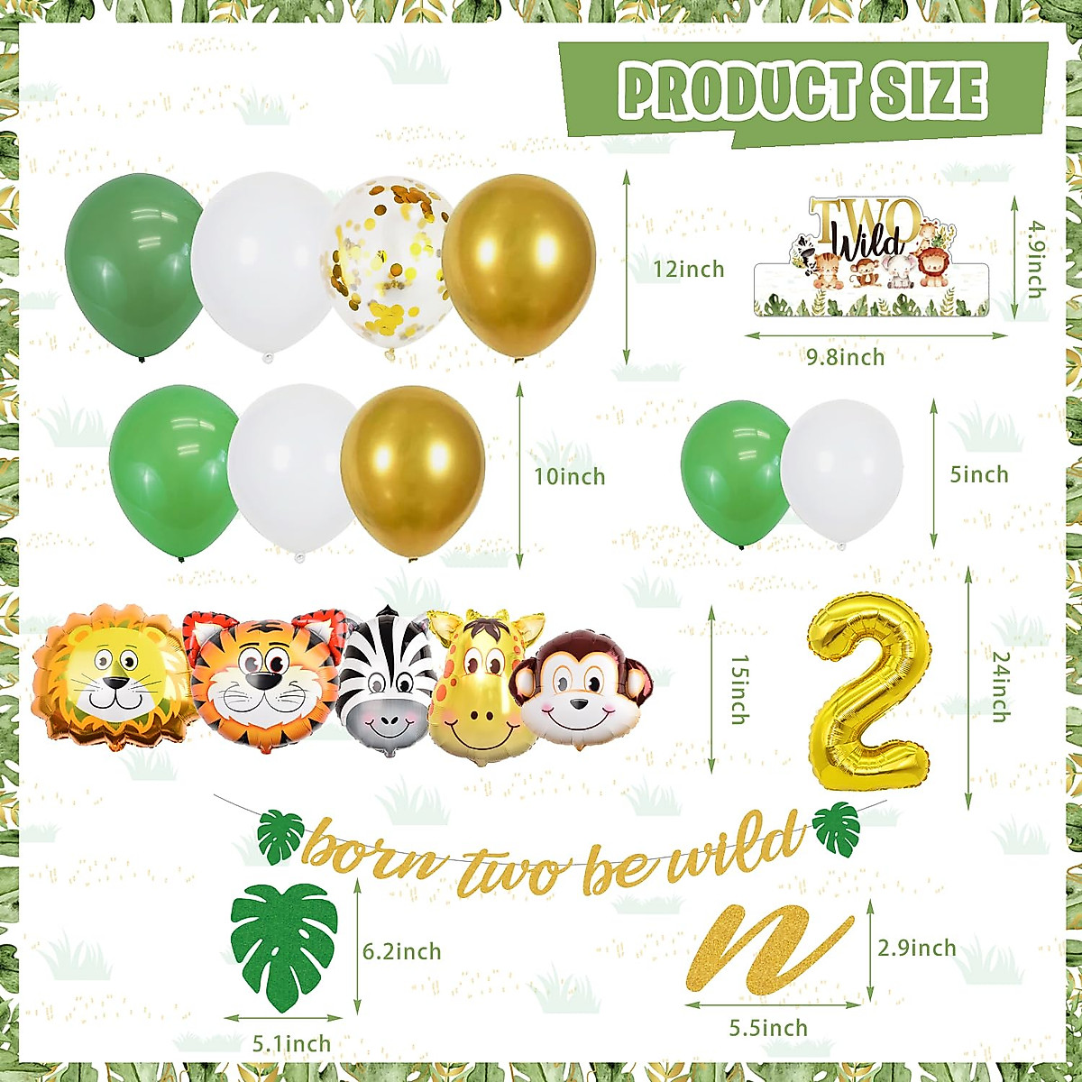 Two wild Birthday Decorations for Boys Girls, 159 Pcs Jungle Safari Theme Party Supplies for Baby - Two wild Backdrop, Cake, Cupcake Toppers, Cupcakes Wrappers, Balloons, Tablecloth, Palm Leaves,