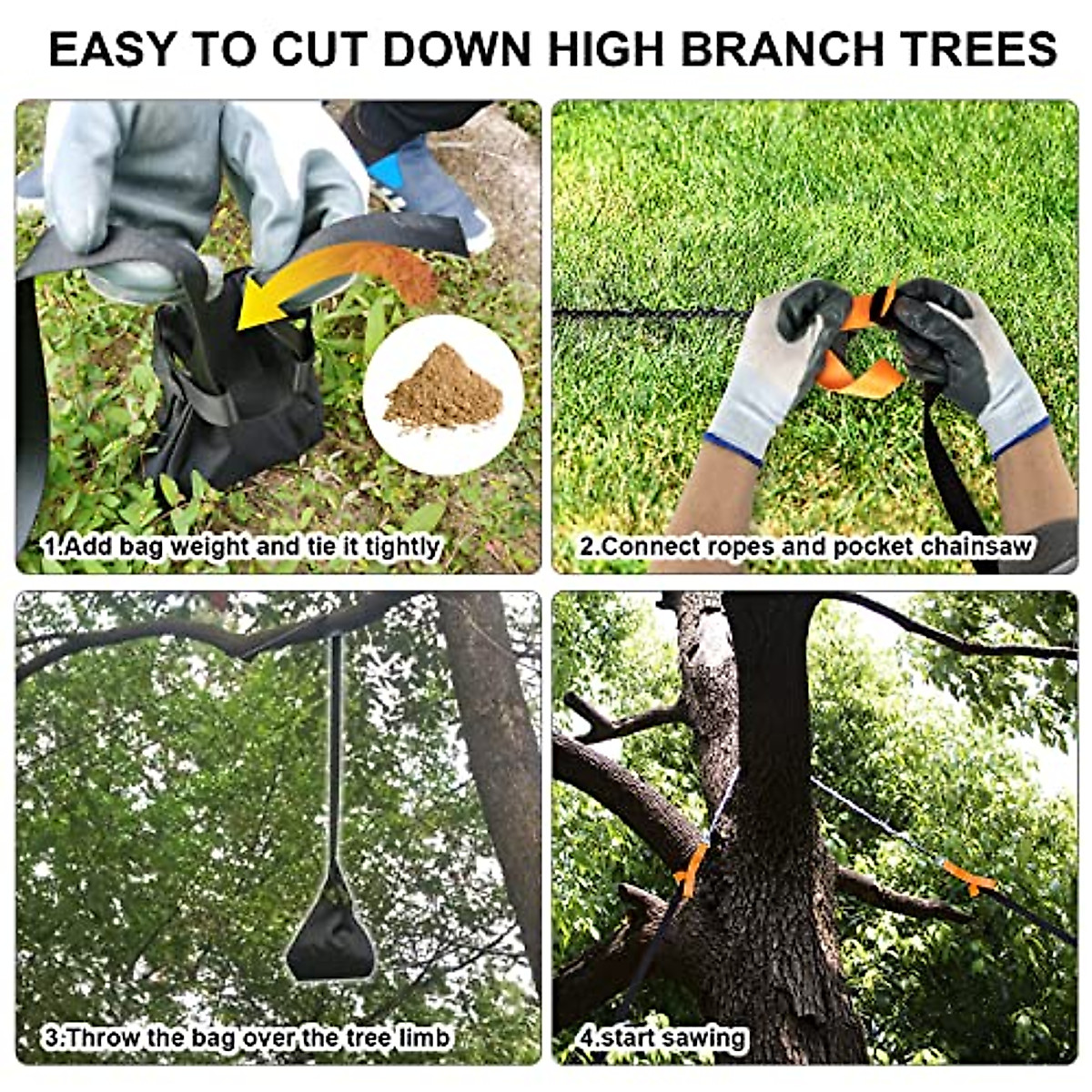 Loggers Art Gens Hand Rope Chain Saw - 48" pocket chainsaw directly connected to 66 ft ropes to form high tree limb rope chainsaw for camping survival and tree pruning
