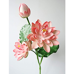 Suandsu 1pcs Artificial Lotus Fake Flowers Water Lily Long Stem Home Garden Pond Aquarium Wedding Decor 41'' High Pink